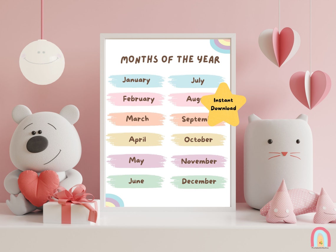 Pastel Rainbow Color Months of the Year Poster,months of the Year ...