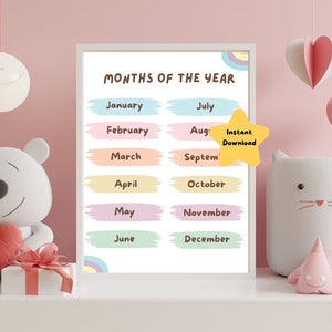 Pastel Rainbow Color Months of the Year Poster,months of the Year ...
