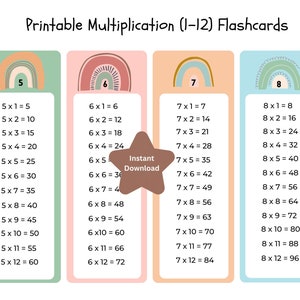Printable Rainbow Multiplication Flashcards (1-12), Multiplication Bookmarks ,times Table ...