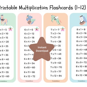 Printable Unicorn Multiplication Flashcards (1-12), Multiplication ...