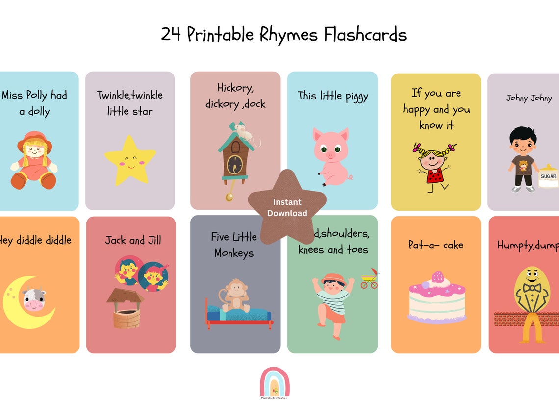 24 Printable Nursery Rhyme Cards,preschool Rhymes,rhymes for Toddlers ...