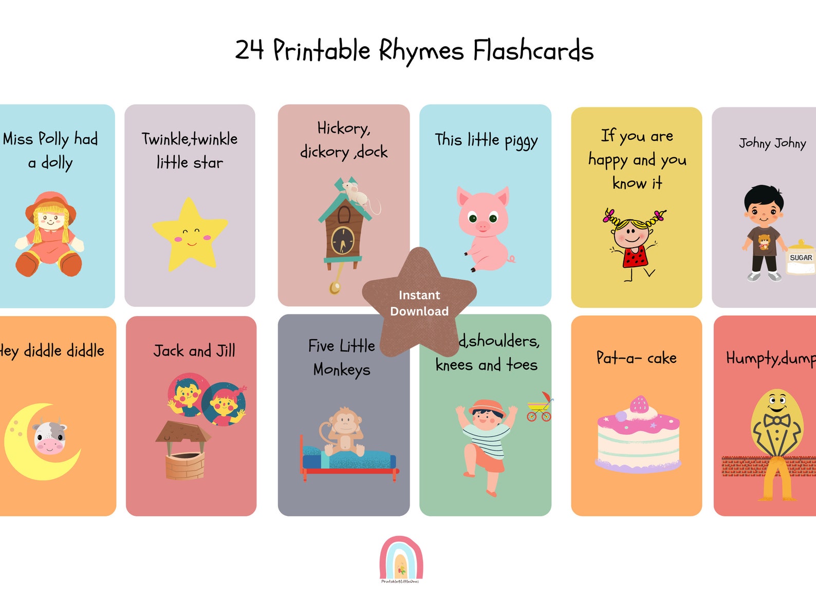 24 Printable Nursery Rhyme Cards,preschool Rhymes,rhymes for Toddlers ...