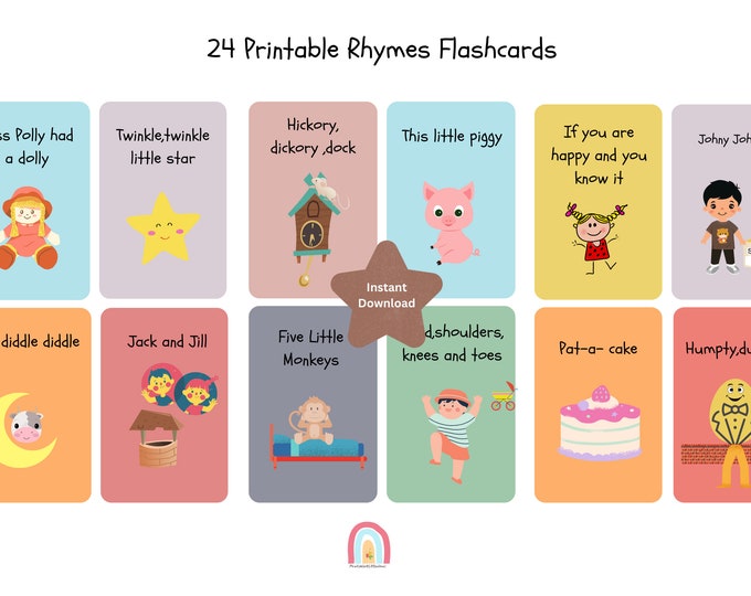 24 Printable Nursery Rhyme Cards,preschool Rhymes,rhymes for Toddlers ...