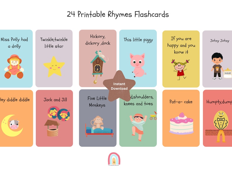 24 Printable Nursery Rhyme Cards,preschool Rhymes,rhymes for Toddlers ...
