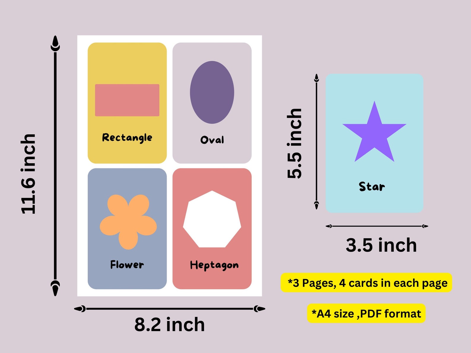 12 Pastel Shapes Flash Cards, Learn Shapes Flashcards, Montessori ...