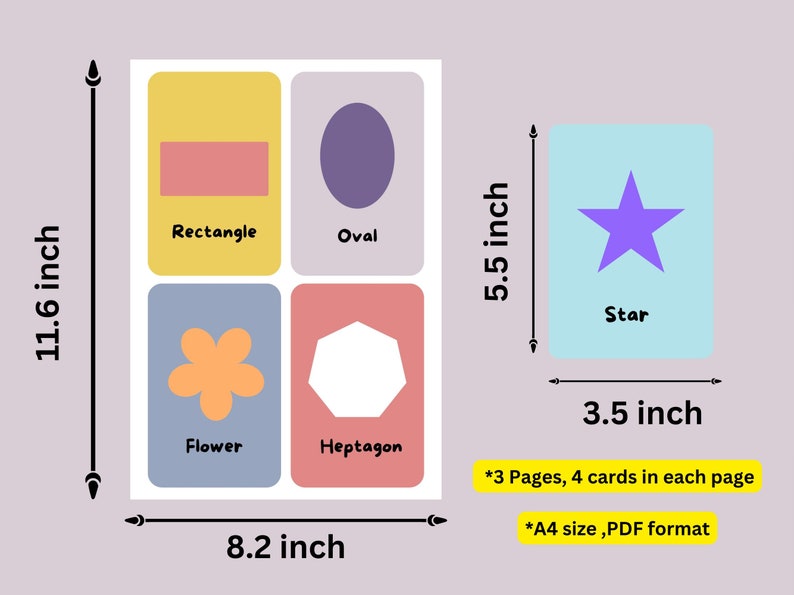 12 Pastel Shapes Flash Cards, Learn Shapes Flashcards, Montessori ...