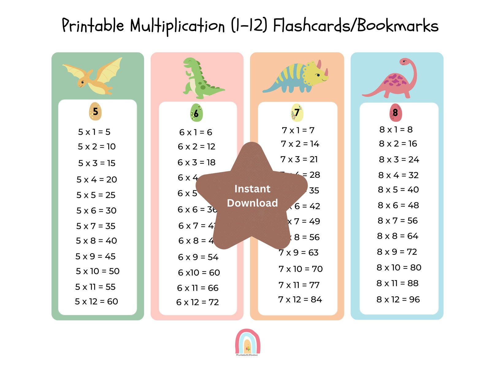 Printable Dinosaurs Multiplication Flashcards (1-12), Multiplication ...