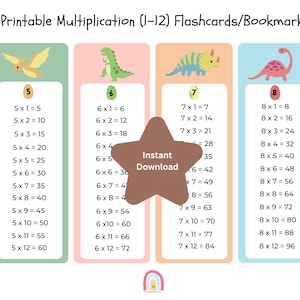 Printable Dinosaurs Multiplication Flashcards (1-12), Multiplication ...