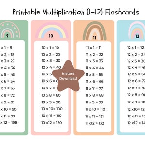 Printable Rainbow Multiplication Flashcards (1-12), Multiplication ...