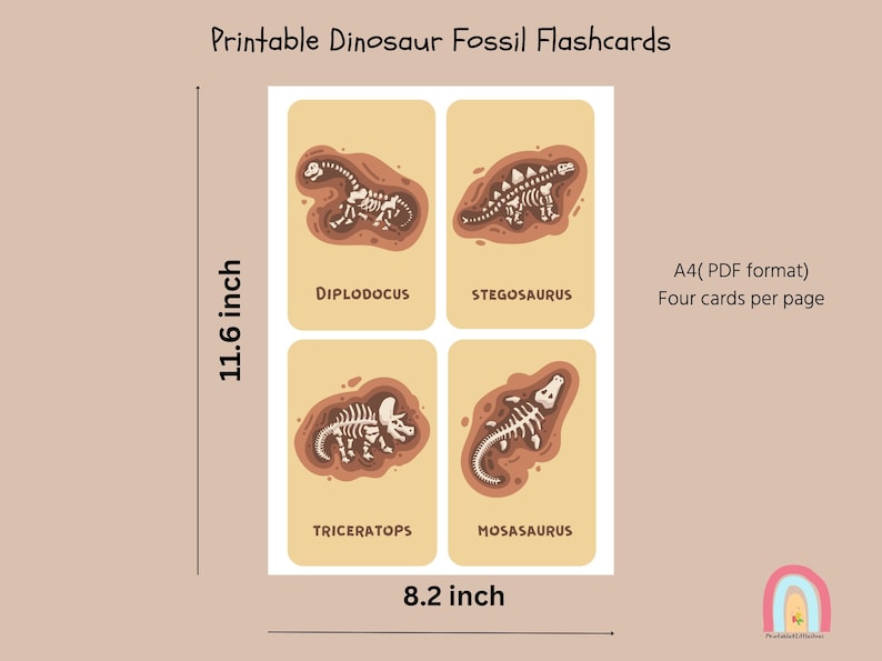 Dinosaur Flashcards ,dinosaur Fossil Flashcards ,montessori Cards ...
