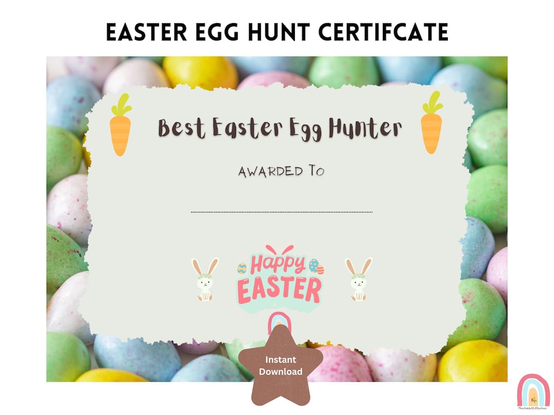 Easter Egg Hunt Certificate ,easter Egg Hunt Champion ,printable Easter ...