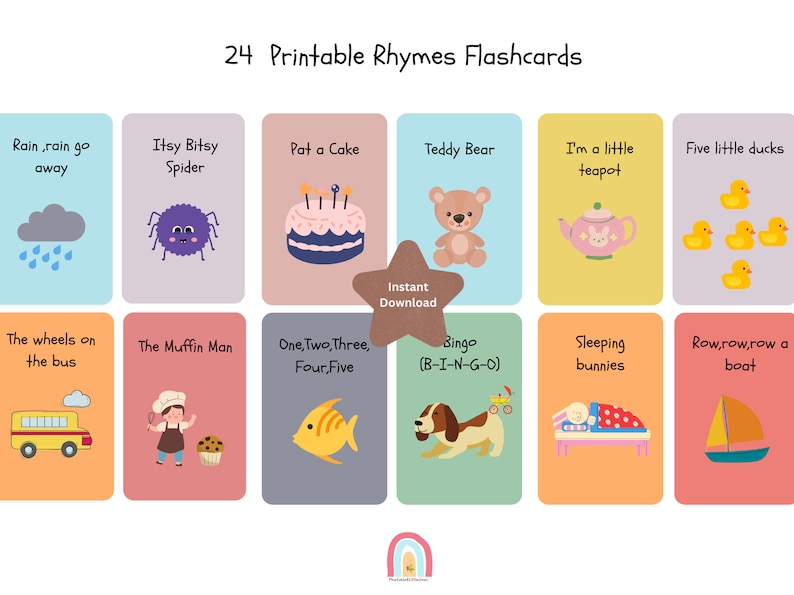 24 Printable Nursery Rhyme Cards,preschool Rhymes,rhymes for Toddlers ...