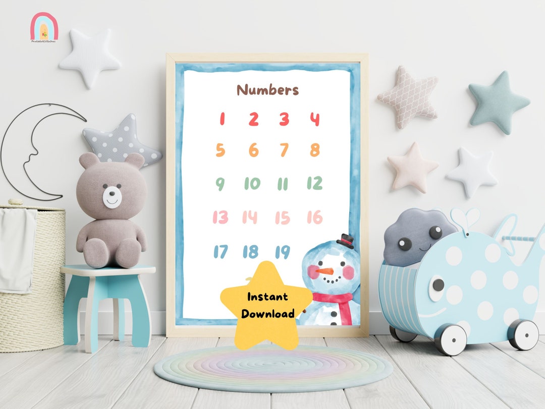 Cute Winter Theme Numbers (1-20) Poster, Numbers Print , Nursery Wall ...