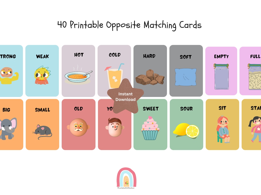 40 Printable Opposites Matching Flashcards,opposite Adjectives, Pairing ...