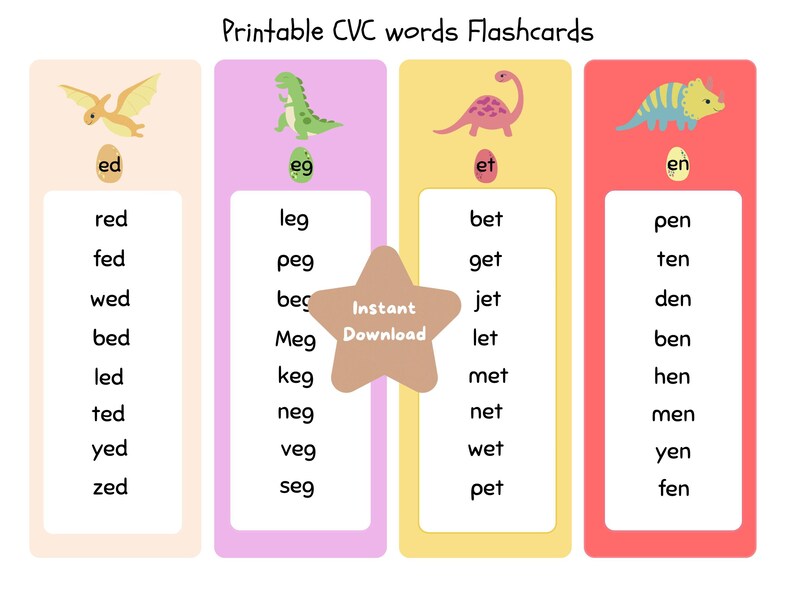 CVC, Word Families, Kindergarten Printable, Homeschool Printable, CVC ...