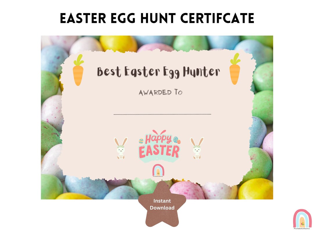 Easter Egg Hunt Certificate ,easter Egg Hunt Champion ,printable Easter ...