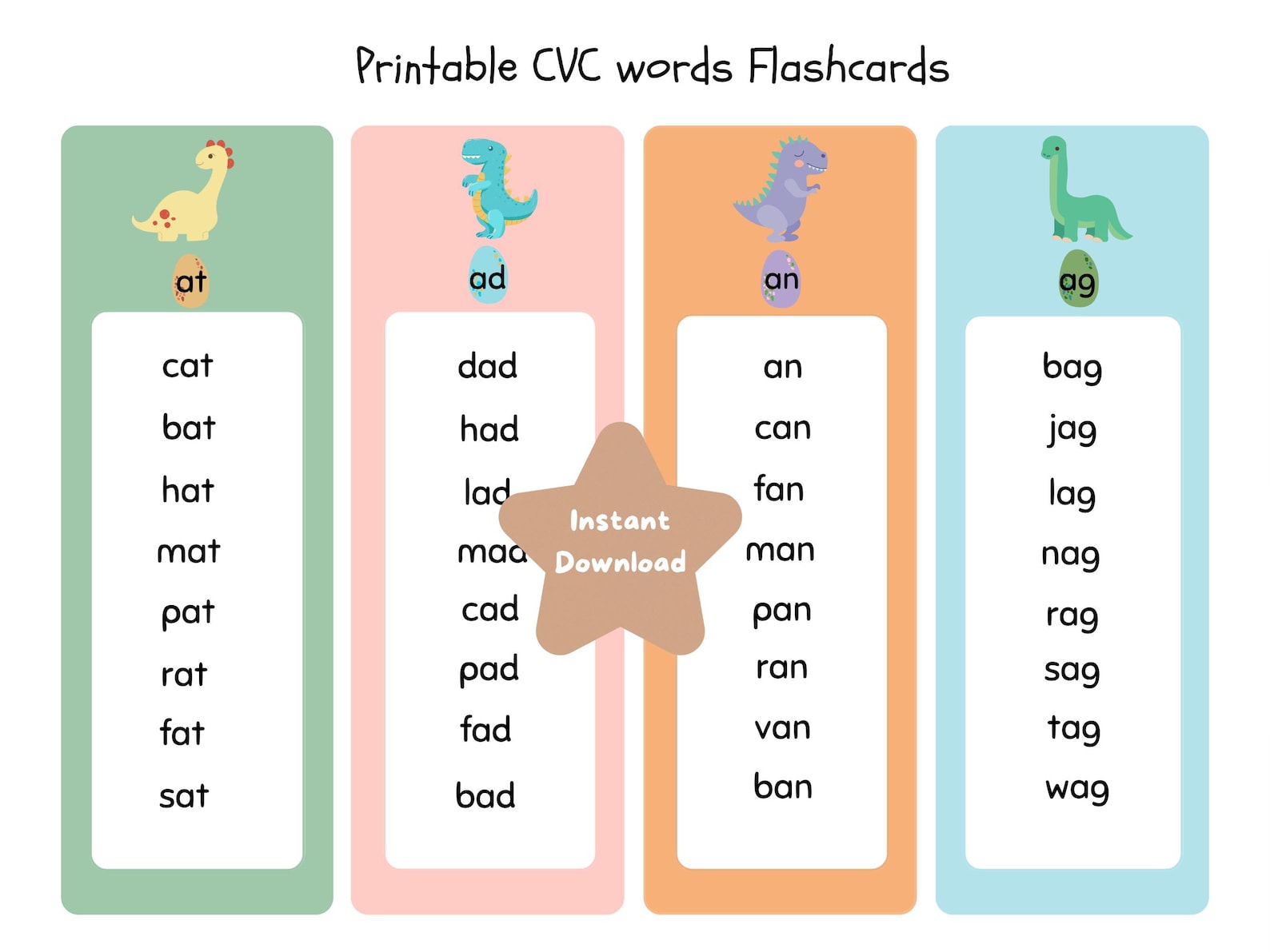 CVC, Word Families, Kindergarten Printable, Homeschool Printable, CVC ...
