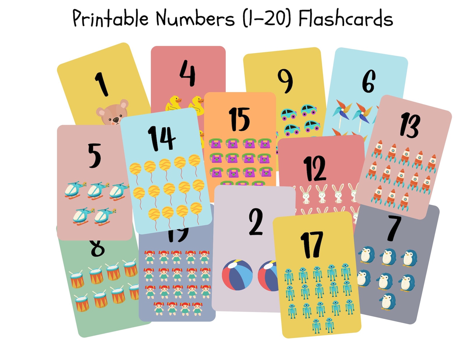 Numbers Flashcards (1-20),numbers Counting Flashcards ,numbers Print ...