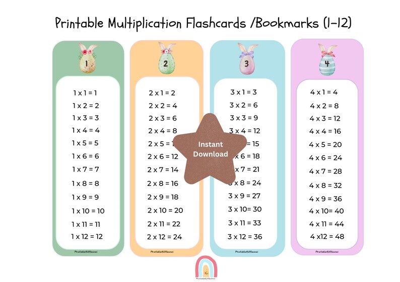 Printable Multiplication Flashcards (1-12), Multiplication Bookmarks ...