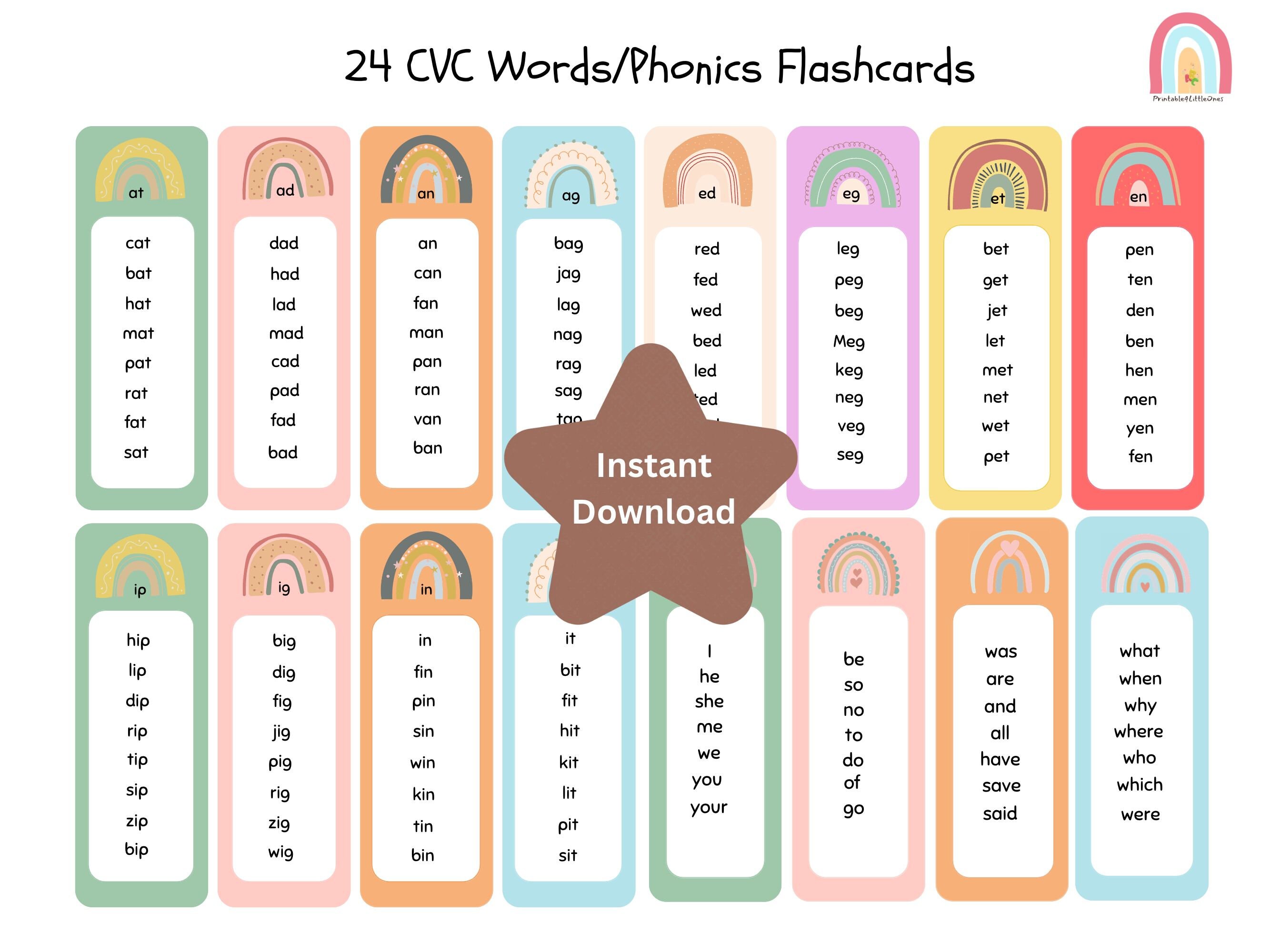 CVC, Word Families, Kindergarten Printable, Homeschool Printable, CVC ...
