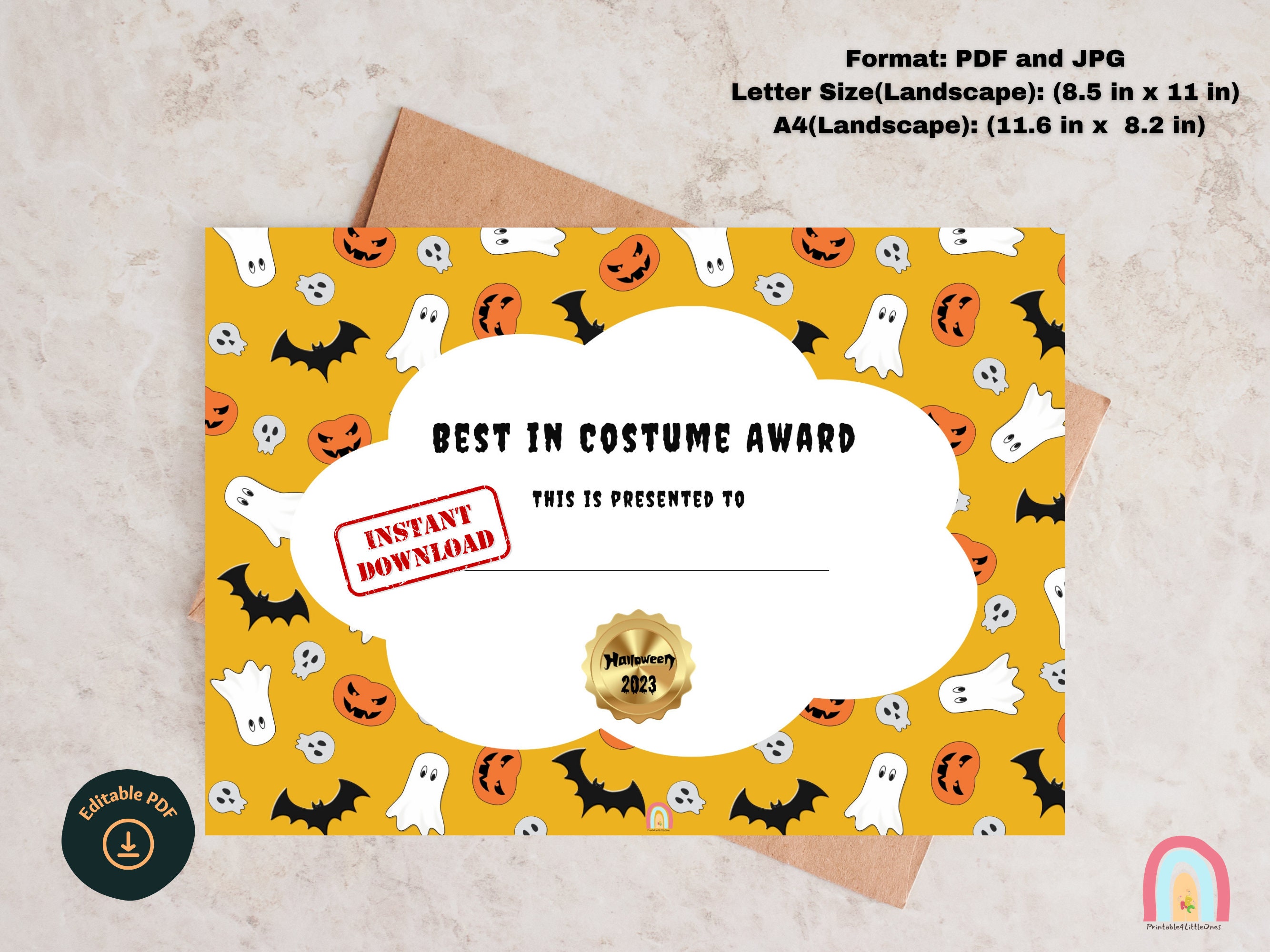 Halloween Certificate Template, Editable Halloween Best Costume ...