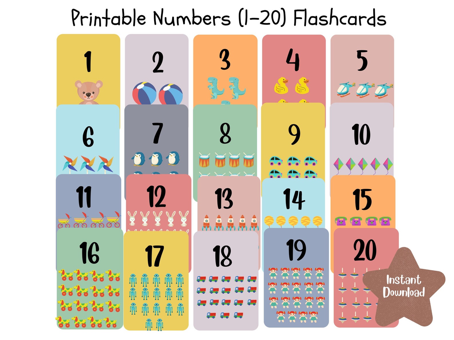 Numbers Flashcards 1-20,numbers Counting Flashcards ,numbers Print ...