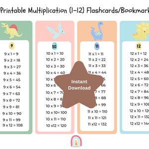 Printable Dinosaurs Multiplication Flashcards (1-12), Multiplication ...