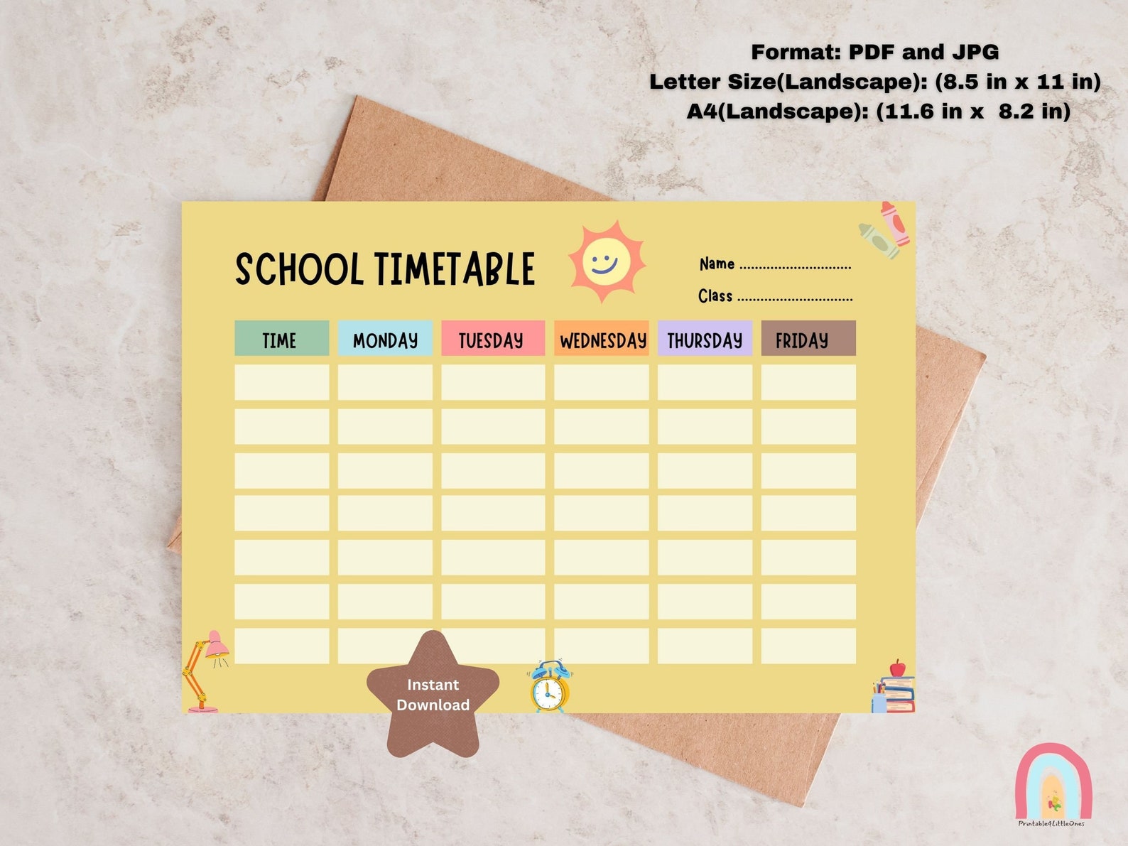Printable School Timetable, Kids Daily Planner, Back to School ...