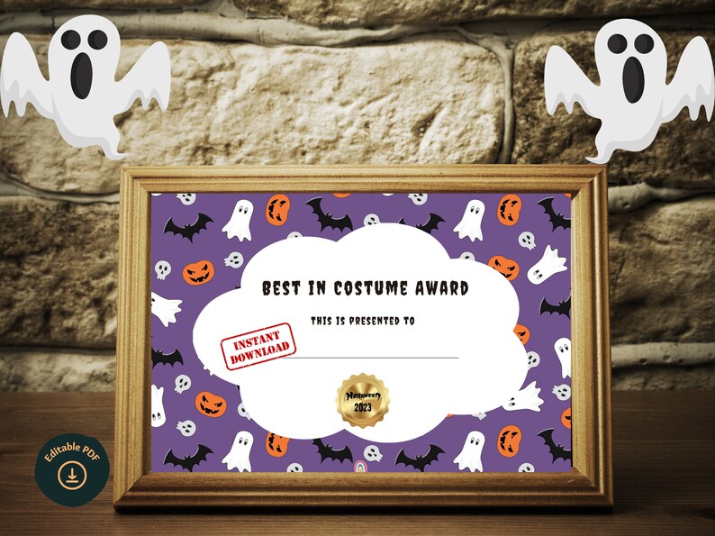 Halloween Certificate Template, Editable Halloween Best Costume ...