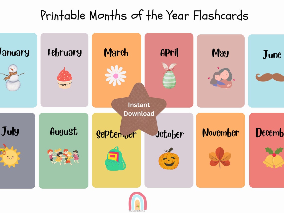 Months of the Year Flashcards Print, Printable Months Cards,montessori ...