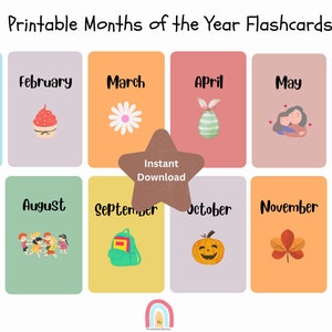 Months of the Year Flashcards Print, Printable Months Cards,montessori ...