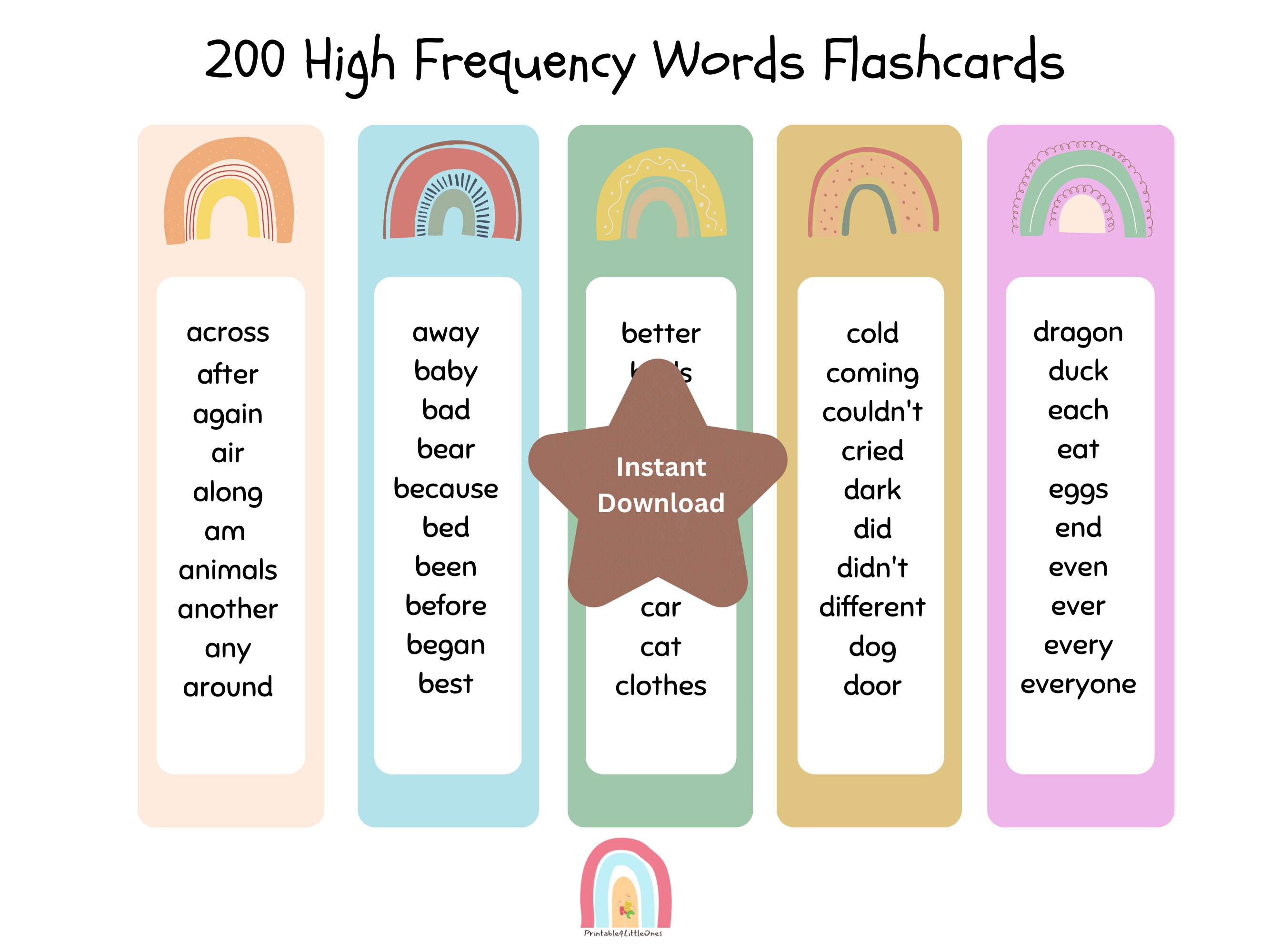 200 High Frequency Words, Sight Words Flashcards, Year 2 Common ...