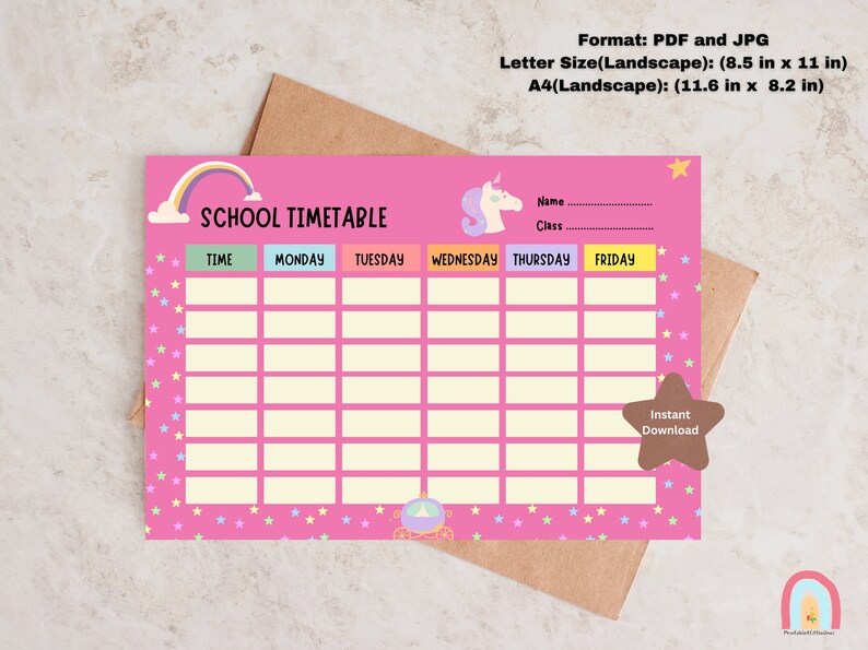 Printable School Timetable, Kids Daily Planner, Back to School ...