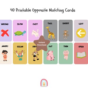 40 Printable Opposites Matching Flashcards,opposite Adjectives, Pairing ...