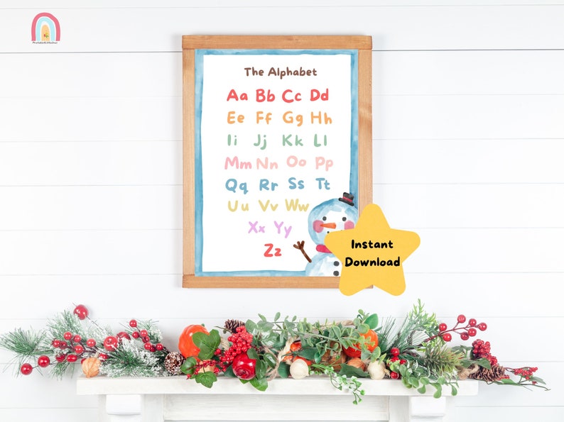 Winter Theme Alphabet Poster, Educational Poster for Kids Room ...