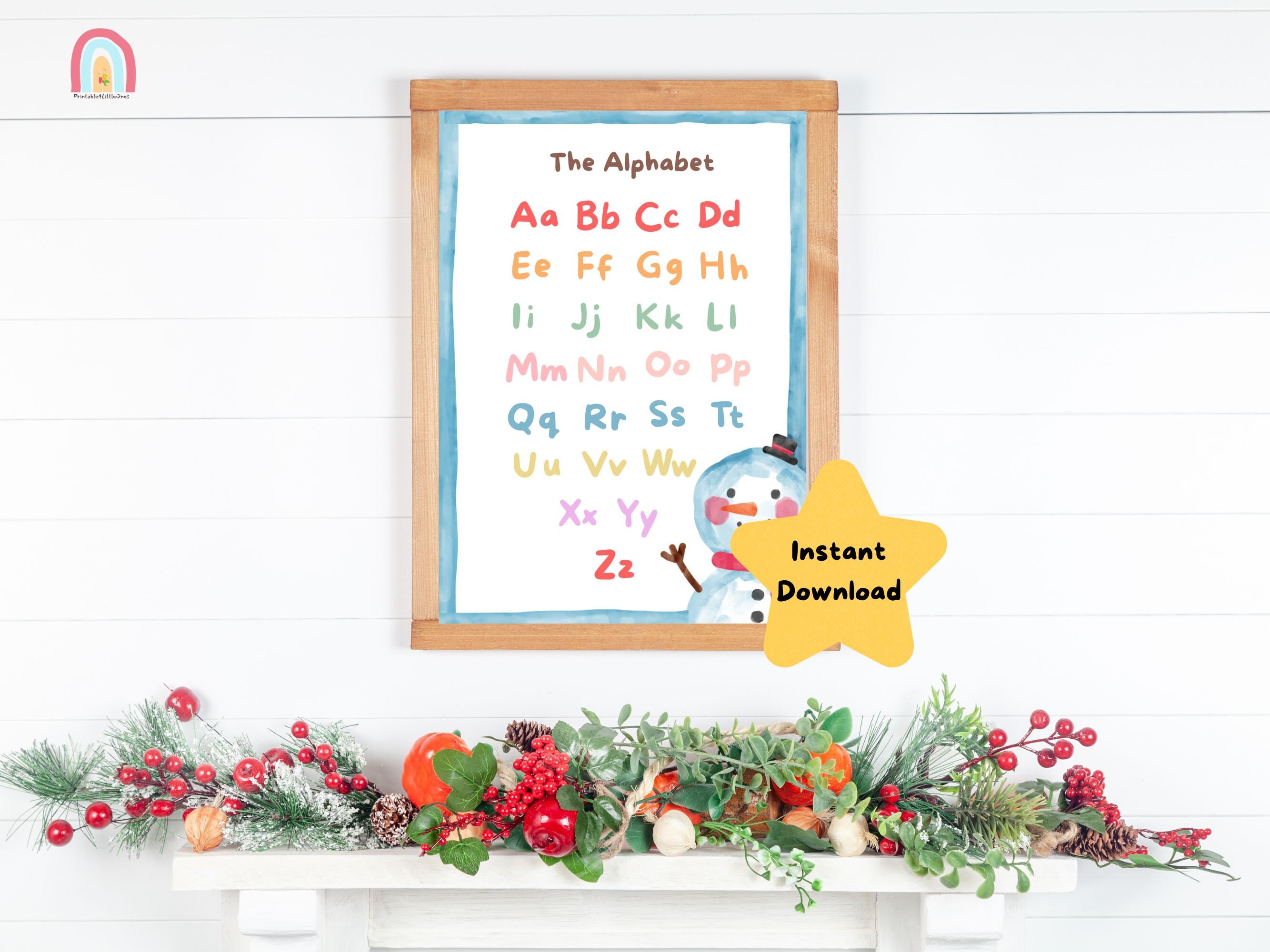 Winter Theme Alphabet Poster, Educational Poster for Kids Room ...