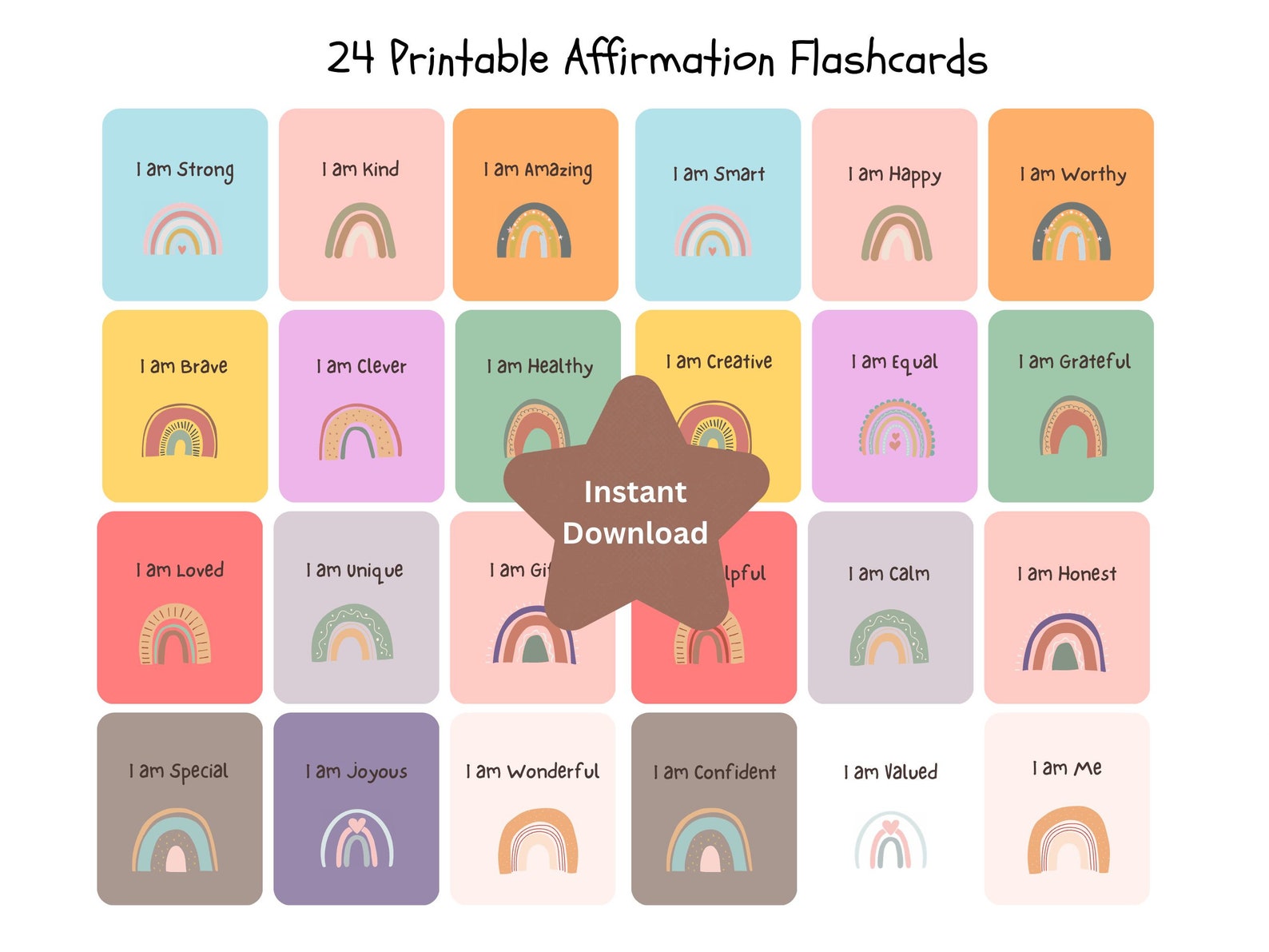 24 Printable Affirmation Cards for Kids, Motivational Cards, Positivity ...