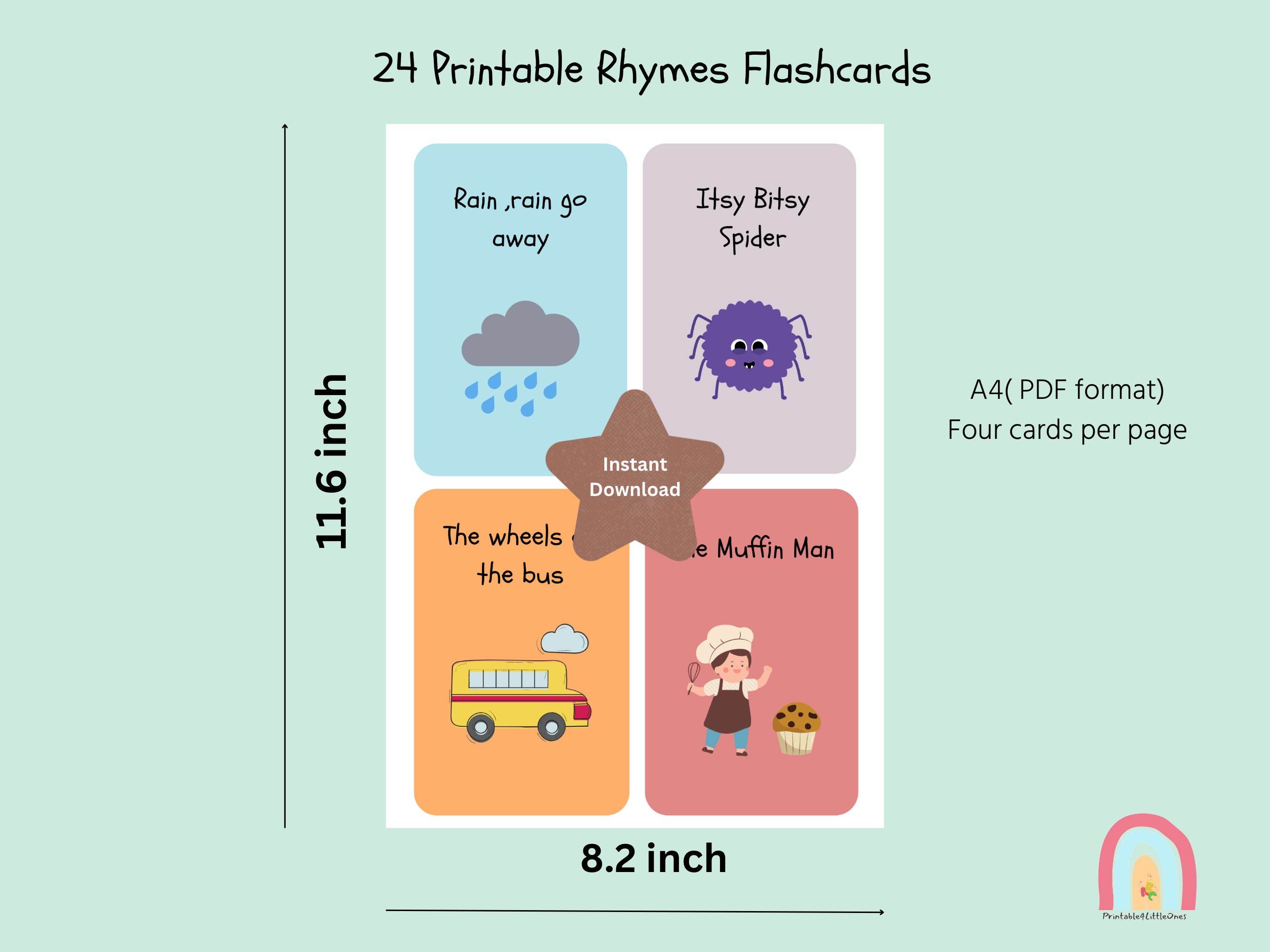24 Printable Nursery Rhyme Cards,preschool Rhymes,rhymes for Toddlers ...
