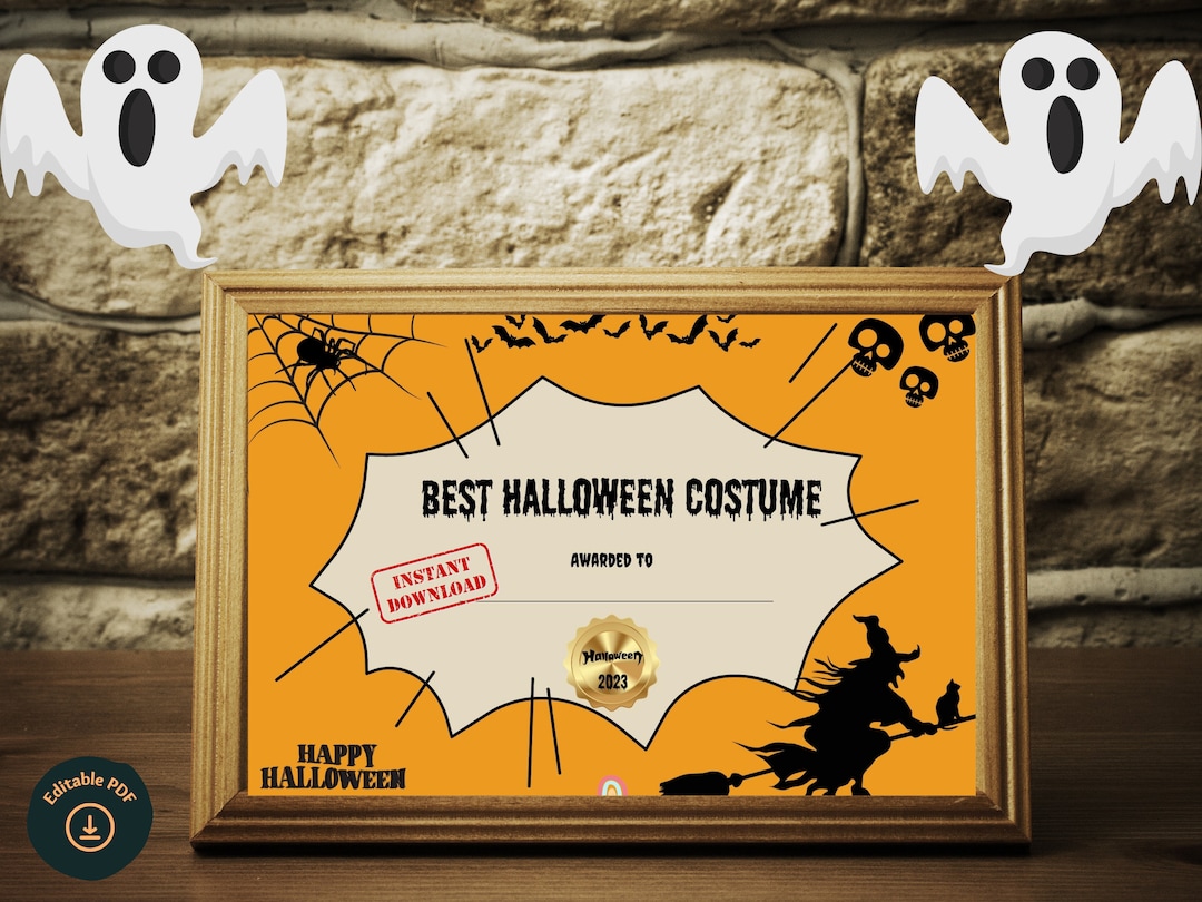 Halloween Certificate Template, Editable Halloween Best Costume ...