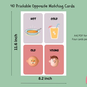40 Printable Opposites Matching Flashcards,opposite Adjectives, Pairing ...