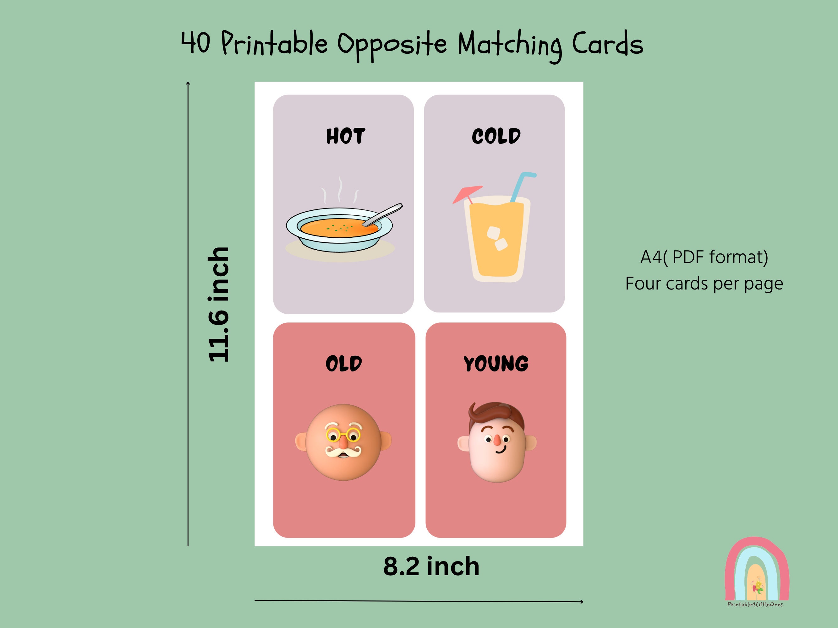 40 Printable Opposites Matching Flashcards,opposite Adjectives, Pairing ...
