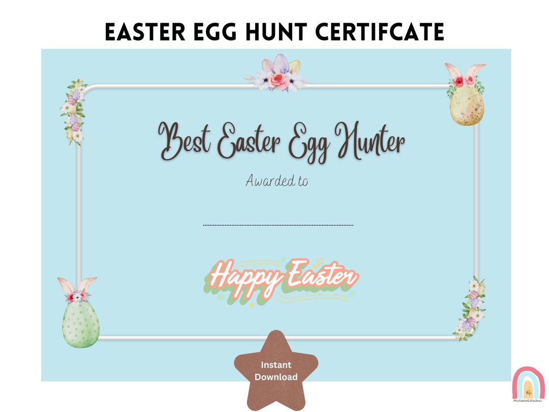 Easter Egg Hunt Certificate ,easter Egg Hunt Champion ,printable Easter ...