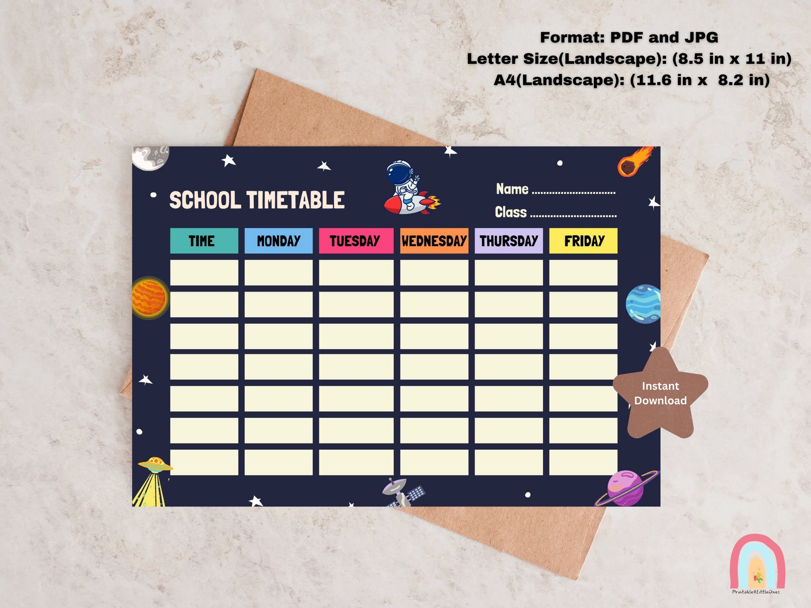 Printable School Timetable, Kids Daily Planner, Back to School ...
