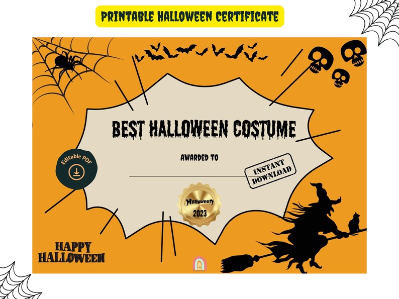 Halloween Certificate Template, Editable Halloween Best Costume ...