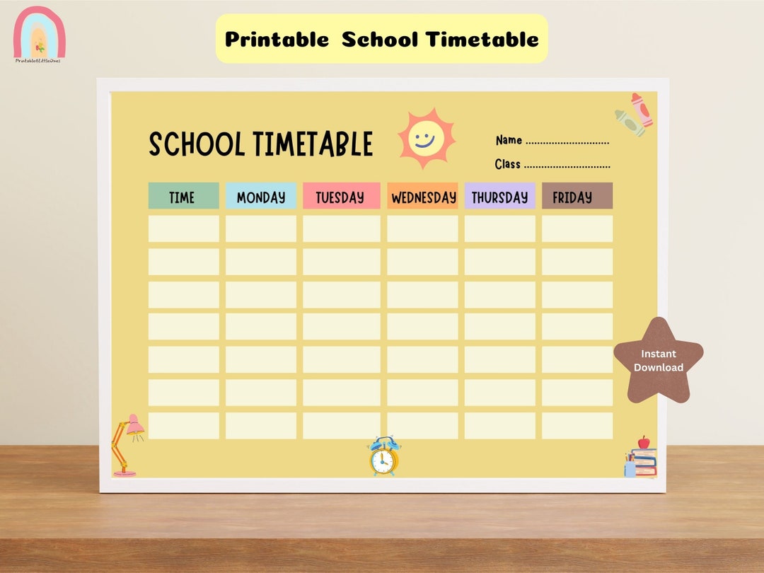 Printable School Timetable, Kids Daily Planner, Back to School ...