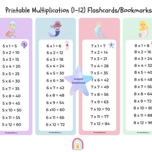 Printable Mermaid Multiplication Flashcards (1-12), Multiplication ...
