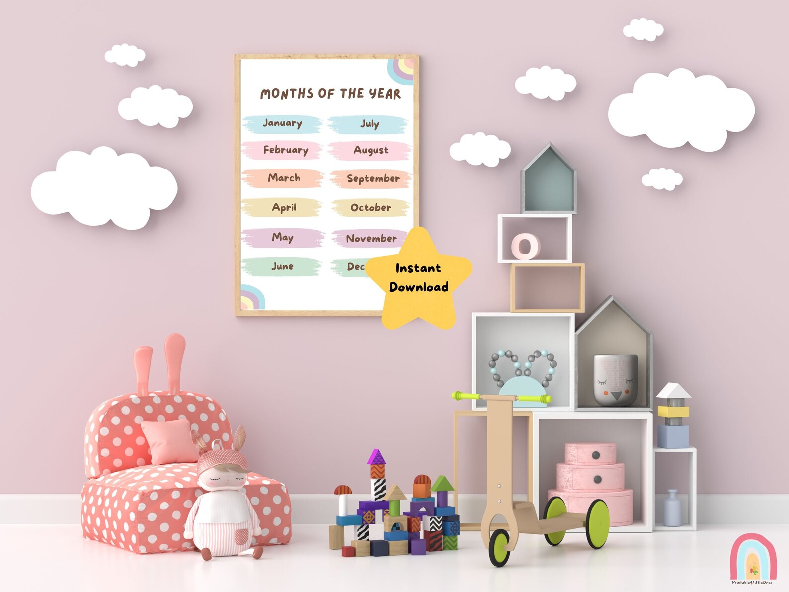 Pastel Rainbow Color Months of the Year Poster,months of the Year ...