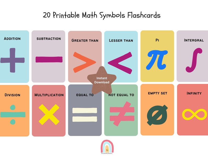 20 Math Symbols Flashcards, Math Classroom, Math Learning, Mathematical ...