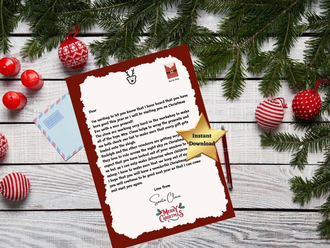 Letter From Santa ,kids Letter From Santa, Printable Santa Letter ...