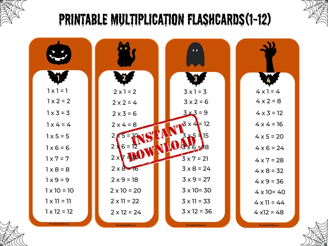 Tarjetas de multiplicación de Halloween imprimibles 1-12 - Etsy México